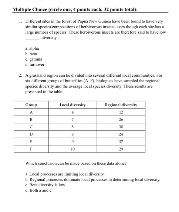 Solved Multiple Choice (circle one, 4 points each, 32 points | Chegg.com
