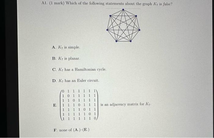 Solved A1. (1 mark) Which of the following statements about | Chegg.com