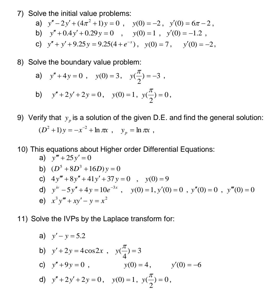 Solved 7 Solve The Initial Value Problems A Y 2y Chegg