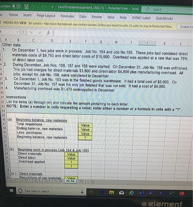 Solved AutoSave CH 2 ExcelTemplateAssignment CO2 (1) - | Chegg.com