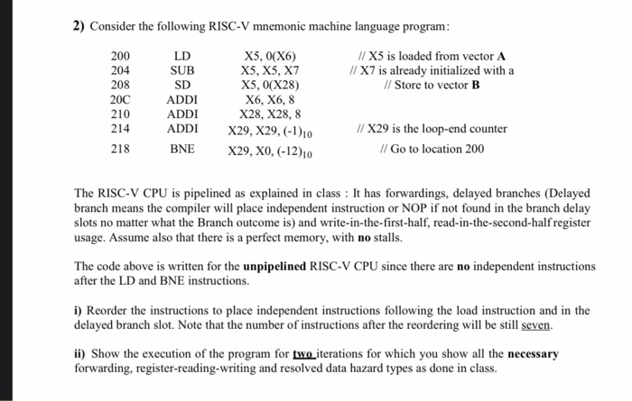 2) Consider the following RISC-V mnemonic machine | Chegg.com