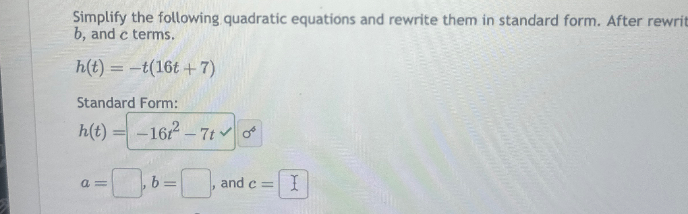 Solved Simplify the following quadratic equations and | Chegg.com