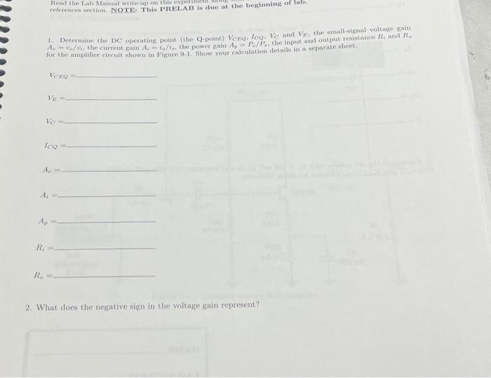 Solved Figure 9-1 : Common emitter BJT amplifierRead the Lab | Chegg.com