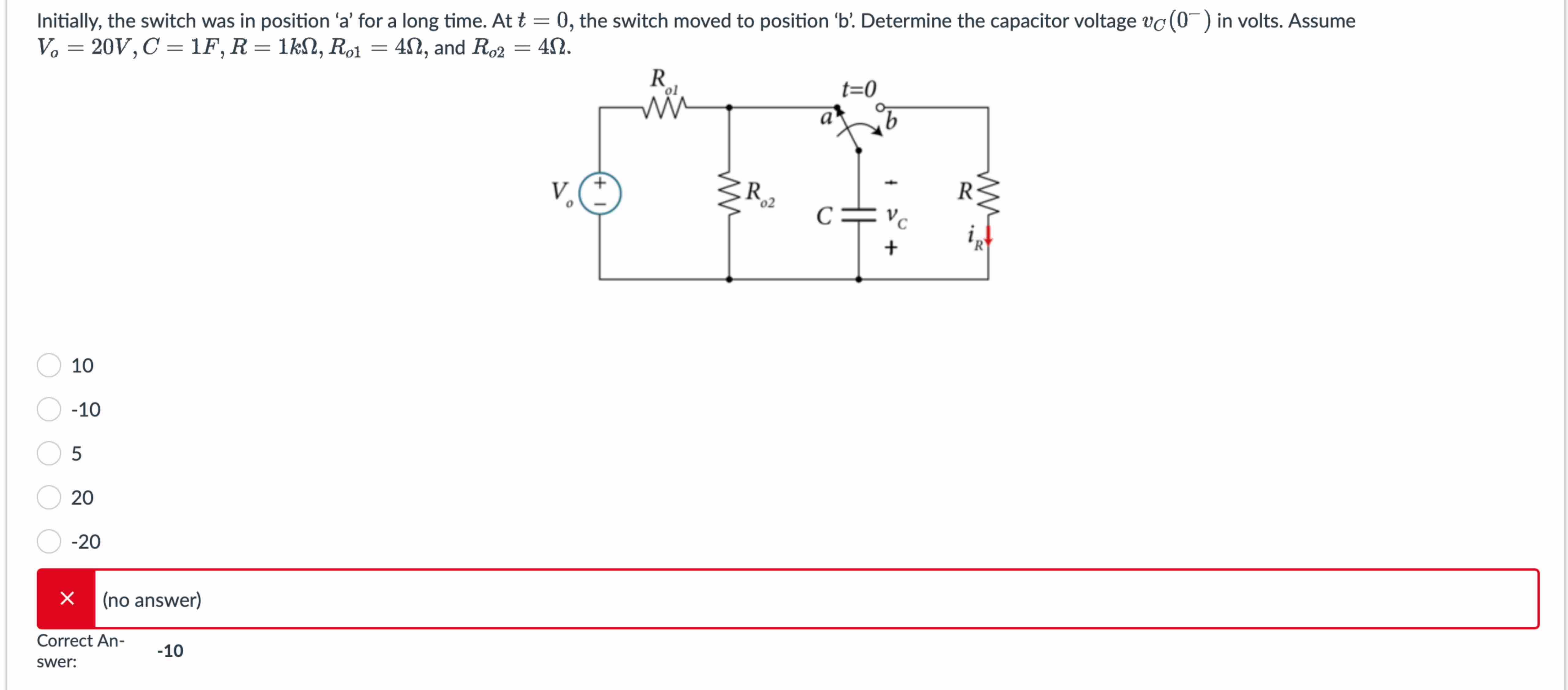 Solved Initially, the switch was in position 'a' ﻿for a long | Chegg.com