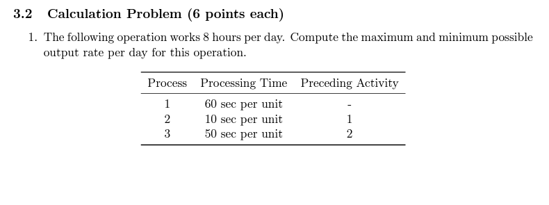 Solved 3.2 ﻿Calculation Problem (6 ﻿points each)The | Chegg.com