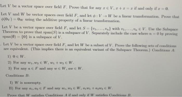 Solved Let V be a vector space over field F. Prove that for | Chegg.com
