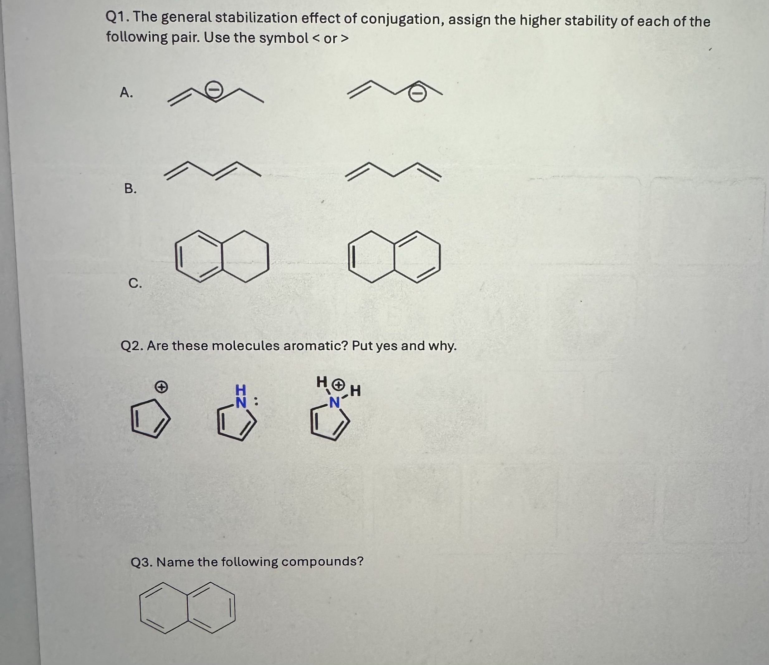 Solved Q1. ﻿The general stabilization effect of conjugation, | Chegg.com