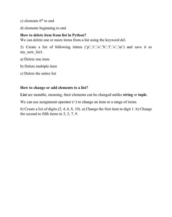 Python Programming Exercise 2 List in Python List | Chegg.com