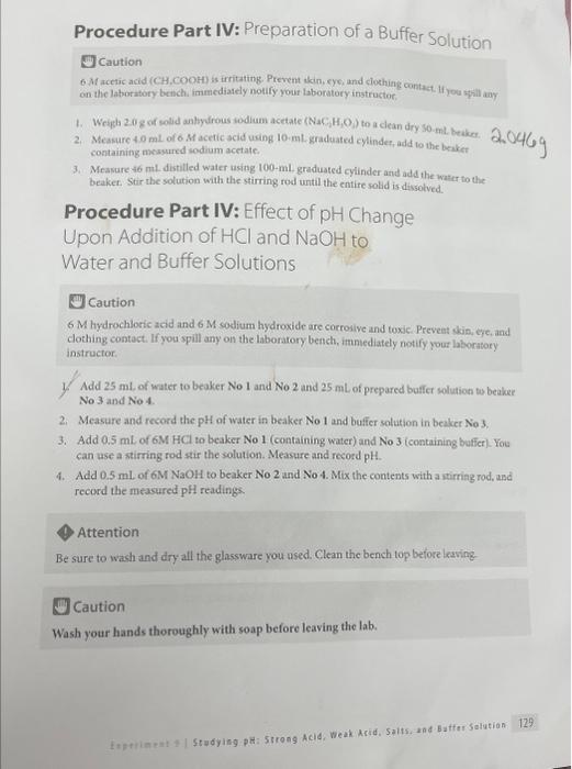 Solved Part V: Effect of pH Change Upon Addition of HCl and | Chegg.com