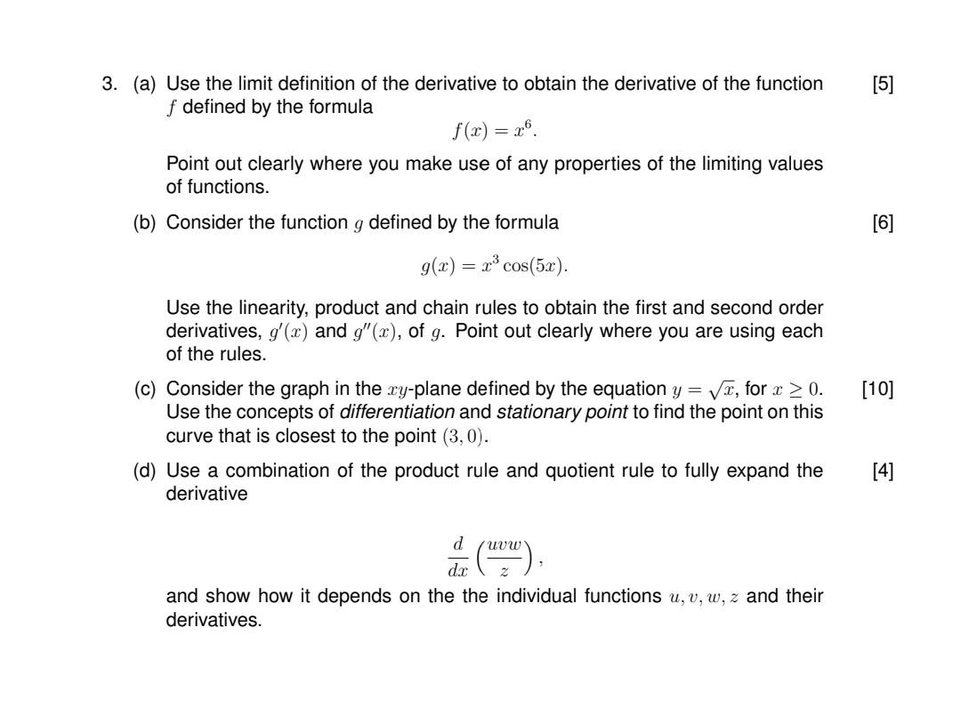 Solved [5] 3. (a) Use the limit definition of the derivative | Chegg.com