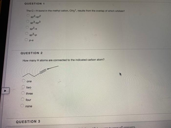Solved QUESTION 1 The C-H bond in the methyl cation. CH3 | Chegg.com