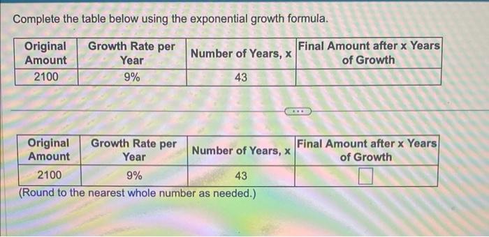 Solved Complete The Table Below Using The Exponential Growth