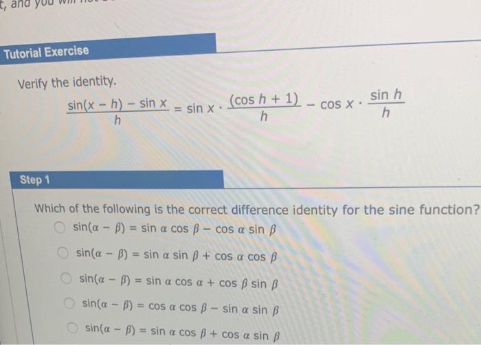Solved , and Tutorial Exercise Verify the identity. sin(x - | Chegg.com