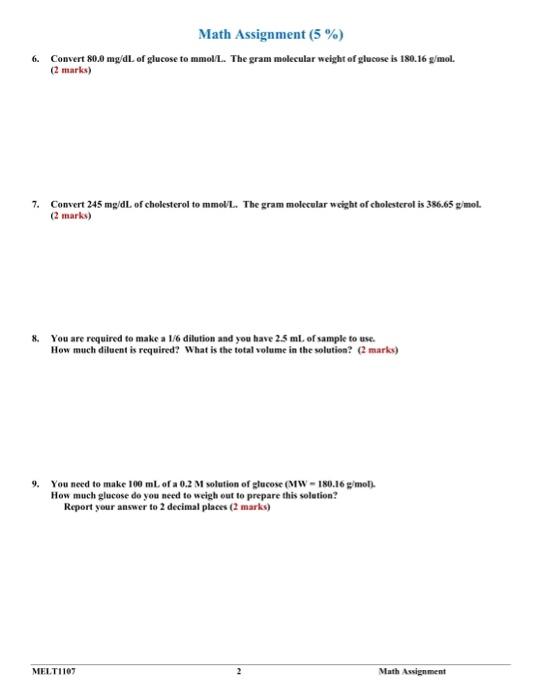 6. Convert 80.0mg/dL of glucose to mmol/L. The gram | Chegg.com