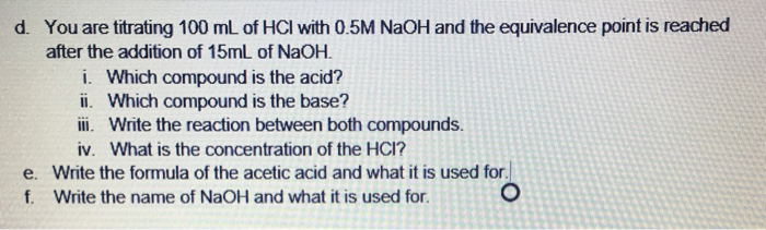 Solved You are titrating 100 ml of HCL with 0.5M NaOH and | Chegg.com