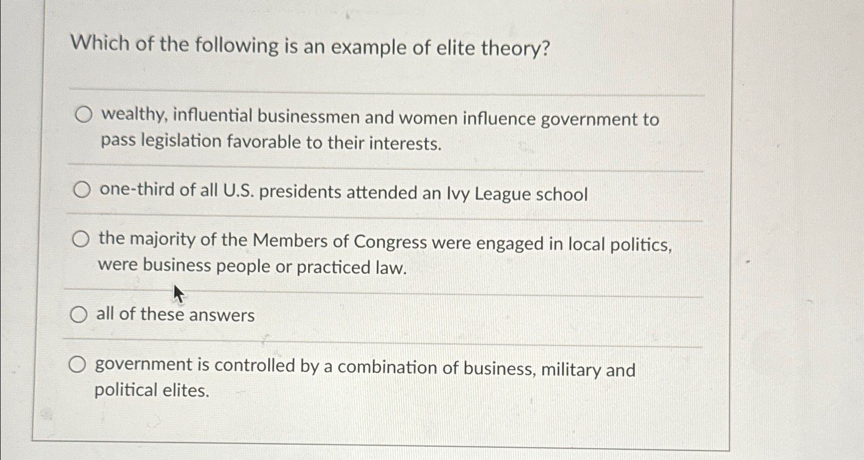 Solved Which of the following is an example of elite | Chegg.com