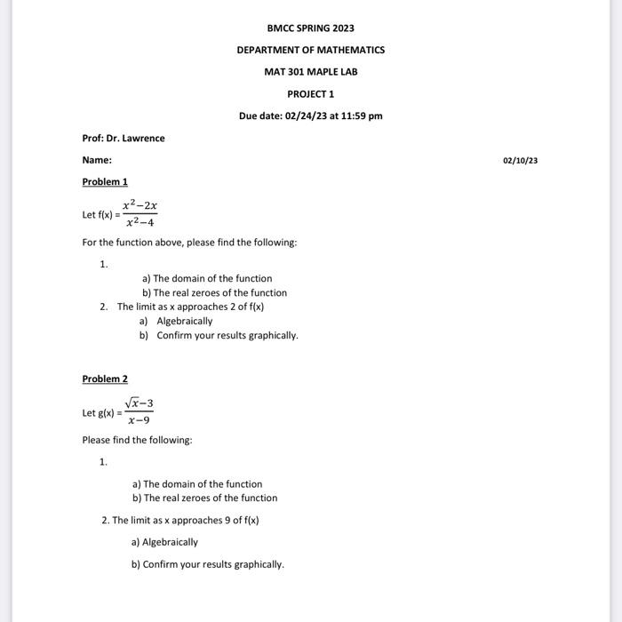 Solved BMCC SPRING 2023 DEPARTMENT OF MATHEMATICS MAT 301 | Chegg.com