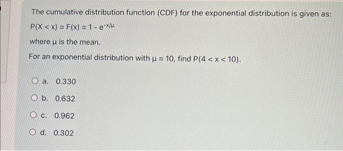 Solved The cumulative distribution function (CDF) for the | Chegg.com