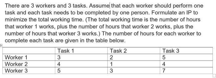 Solved There are 3 workers and 3 tasks. Assume| that each | Chegg.com