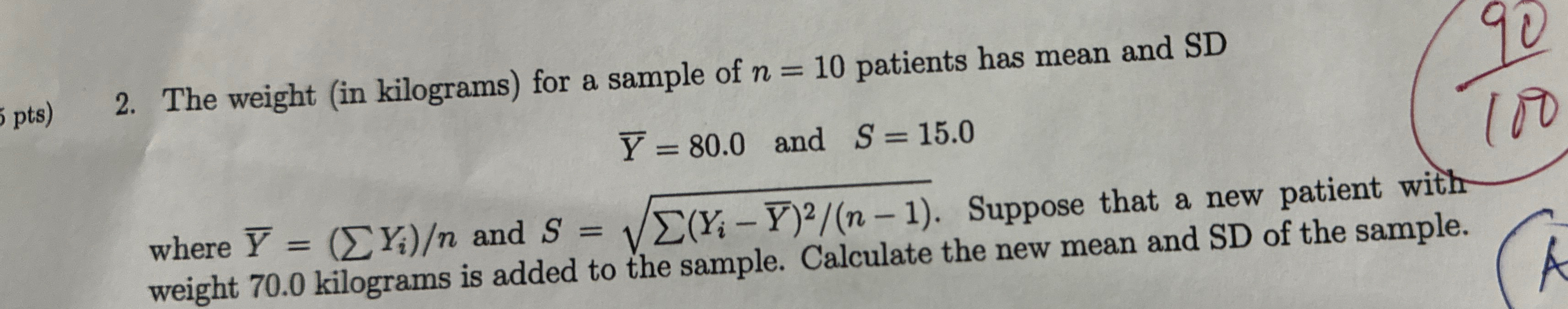 Solved The weight (in kilograms) ﻿for a sample of n=10 | Chegg.com