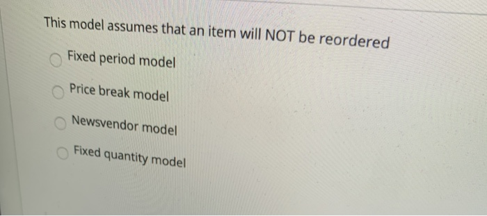 Solved This model assumes that an item will NOT be reordered | Chegg.com