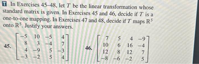 Solved II In Exercises 45−48, let T be the linear | Chegg.com