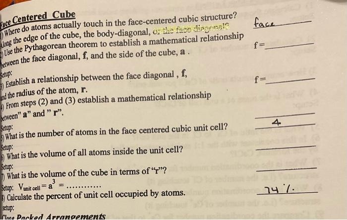 Solved ence Centered Cube Where do atoms actually touch in | Chegg.com Solved ence Centered Cube Where do atoms actually touch in | Chegg.com