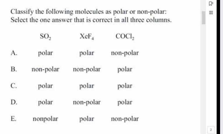Solved Classify the following molecules as polar or | Chegg.com