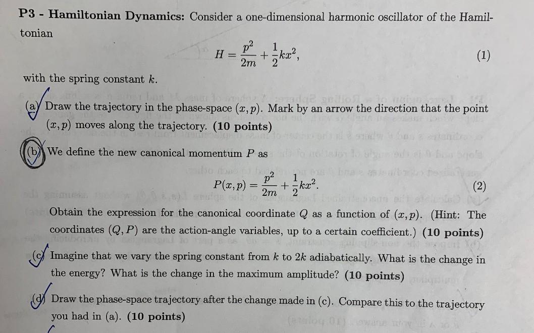 Solved P3 - Hamiltonian Dynamics: Consider a one-dimensional | Chegg.com