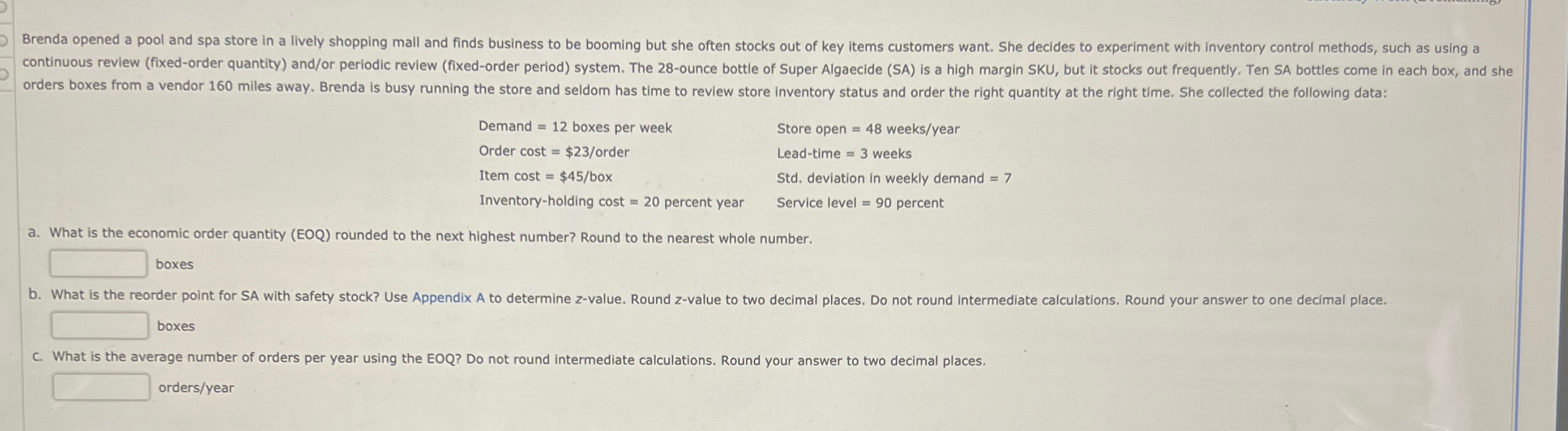 Solved Store open =48 ﻿weeks/yearLead-time =3 ﻿weeksStd. | Chegg.com