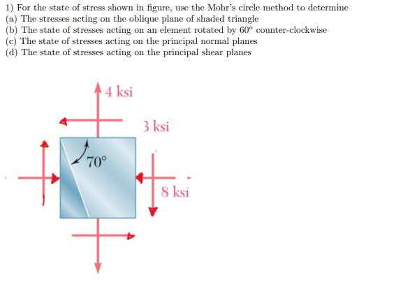 Solved 1) ﻿For the state of stress shown in figure, use the | Chegg.com
