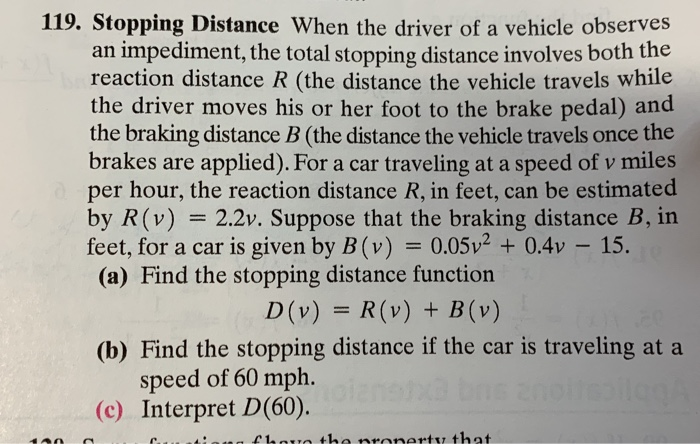 Solved 119. Stopping Distance When the driver of a vehicle | Chegg.com