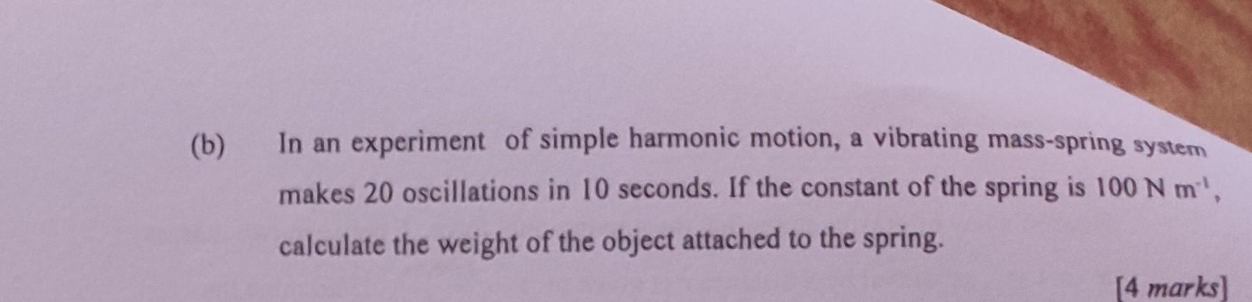 Solved b) In an experiment of simple harmonic motion, a | Chegg.com
