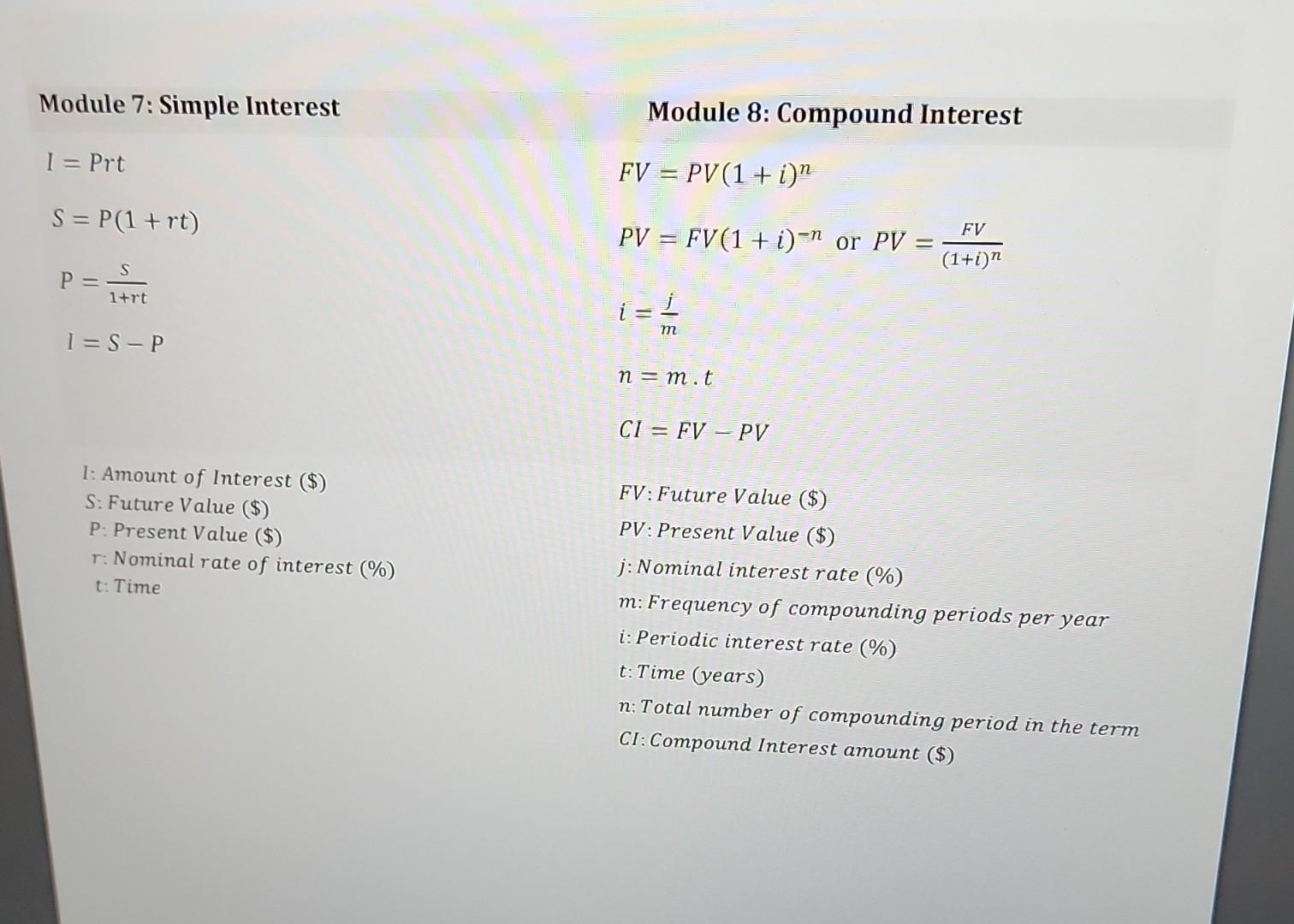 Solved Module 7: Simple Interest I=PrtS=P(1+rt)P=1+rtsI=S−P | Chegg.com