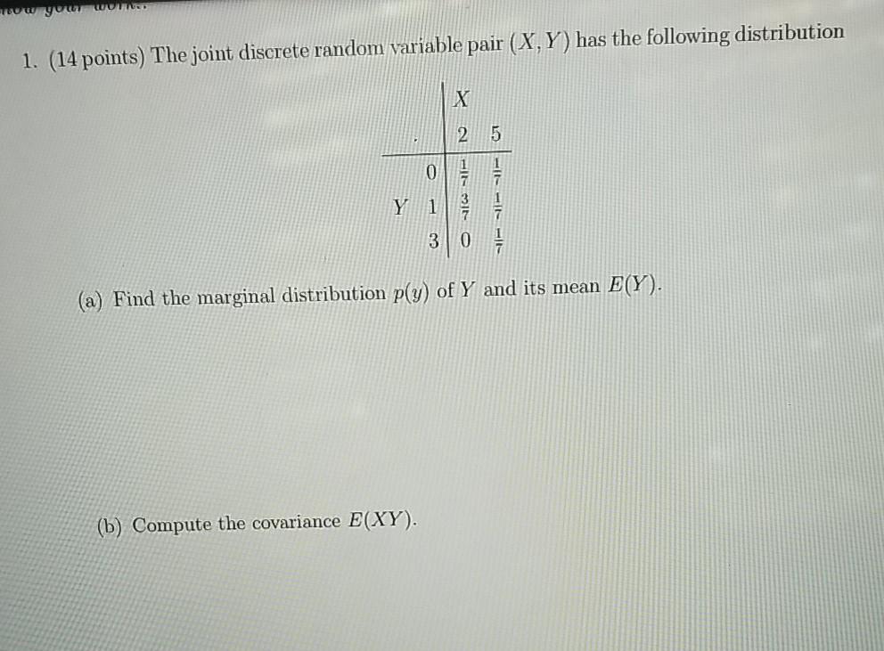 Solved w yw WUND 1. (14 points) The joint discrete random | Chegg.com