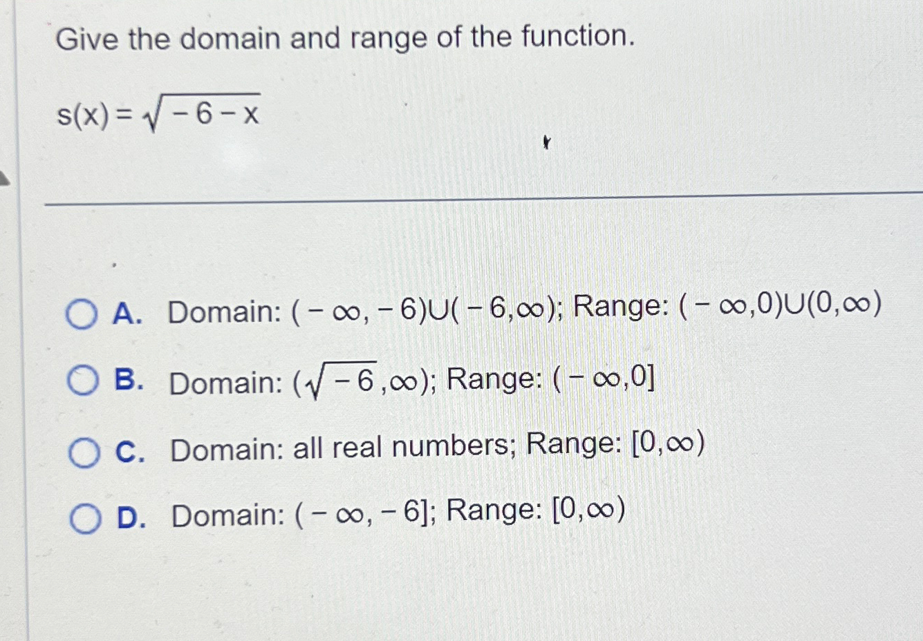 Solved Give the domain and range of the | Chegg.com