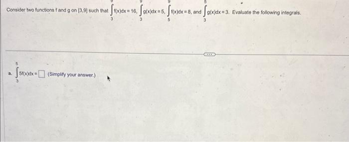 Solved Consider two functions fand g on [3,9] such that | Chegg.com