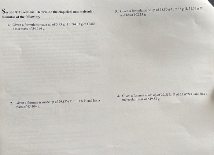 Solved Section 8: Directions: Determine the empirical and | Chegg.com