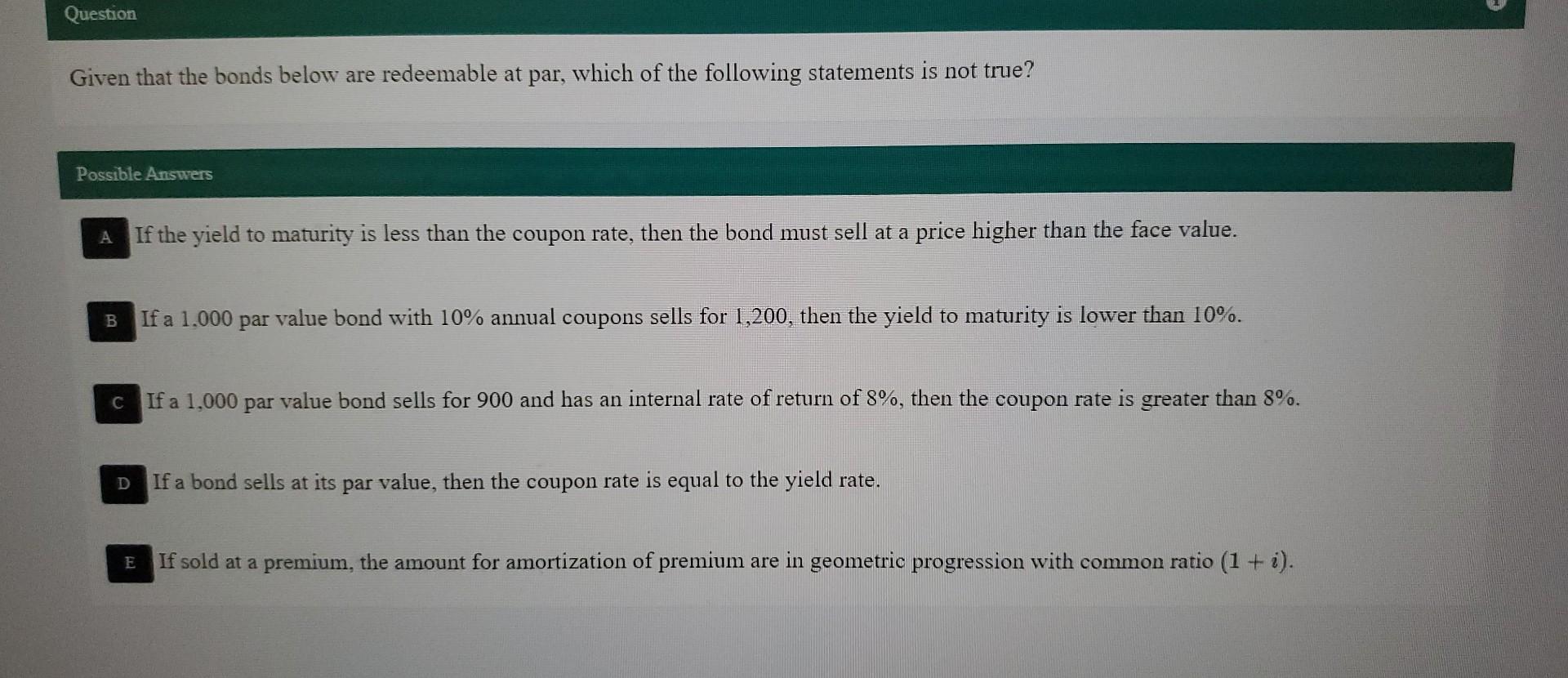 Solved Given that the bonds below are redeemable at par, | Chegg.com