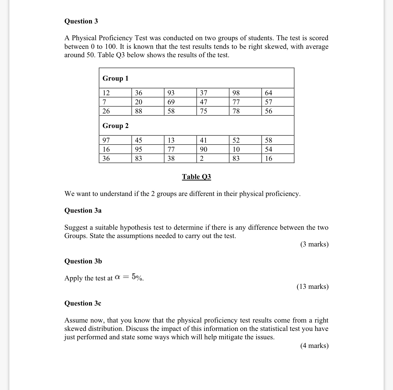 Solved Question 3A Physical Proficiency Test was conducted | Chegg.com