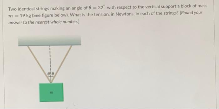 Solved Two identical strings making an angle of 0 = 32 with | Chegg.com