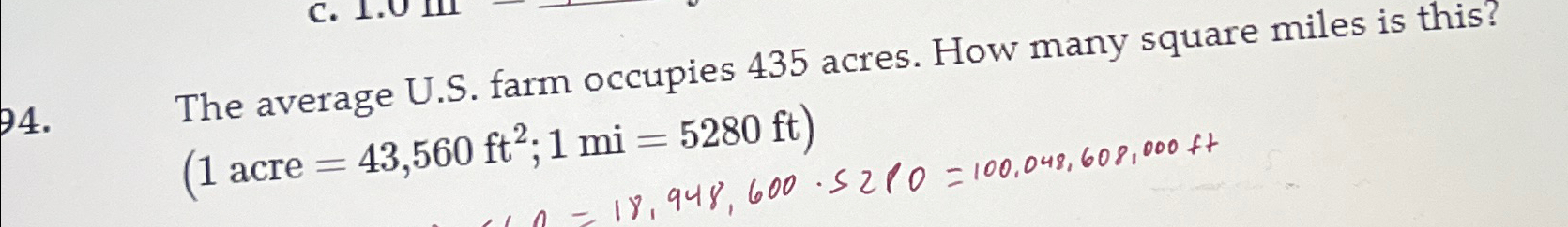 Solved The average U.S. ﻿farm occupies 435 ﻿acres. How many | Chegg.com