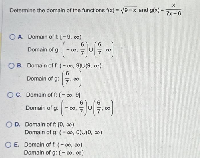 Solved Determine the domain of the functions f(x)=9−x and | Chegg.com