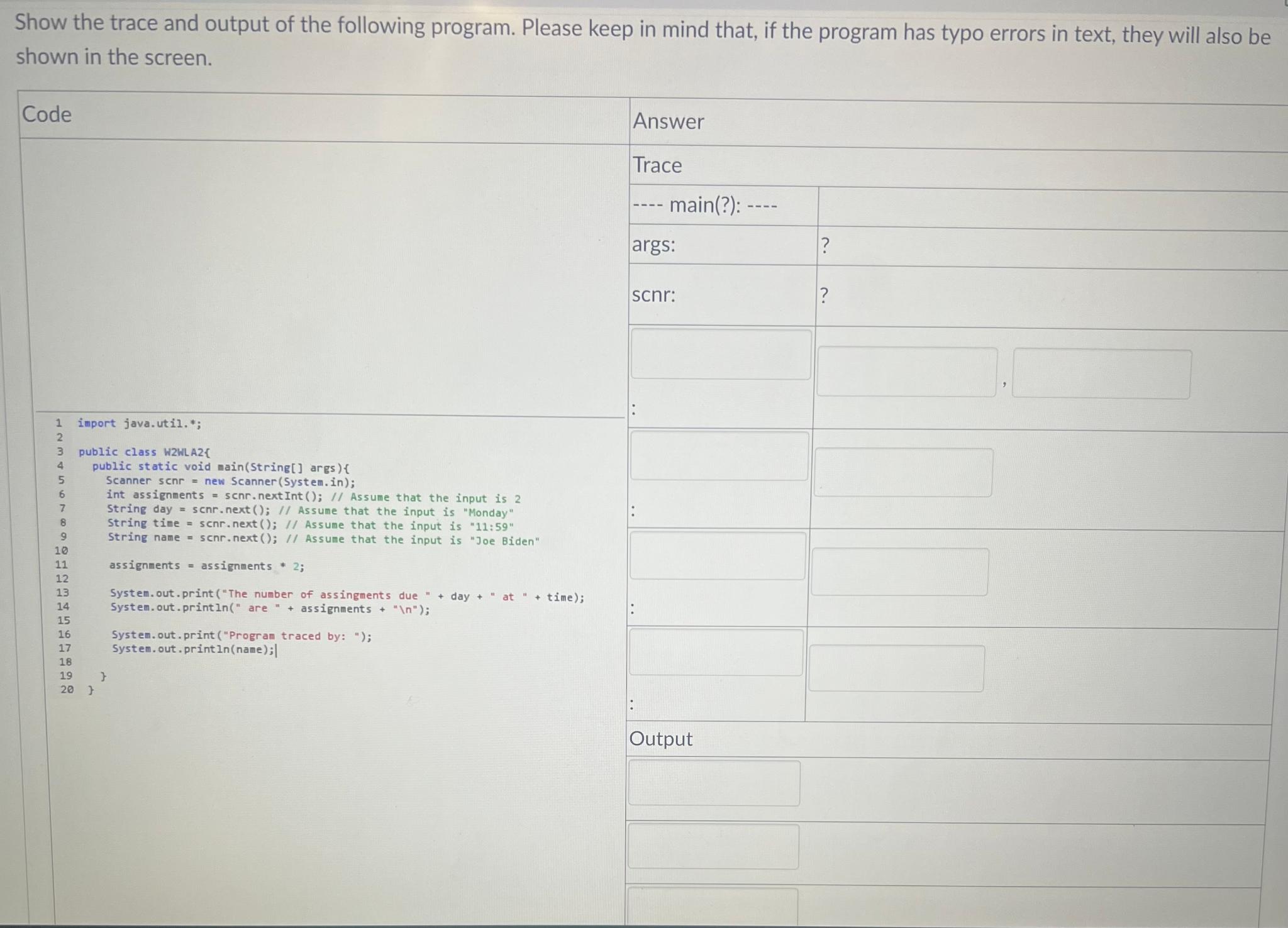 Solved Show the trace and output of the following program. | Chegg.com