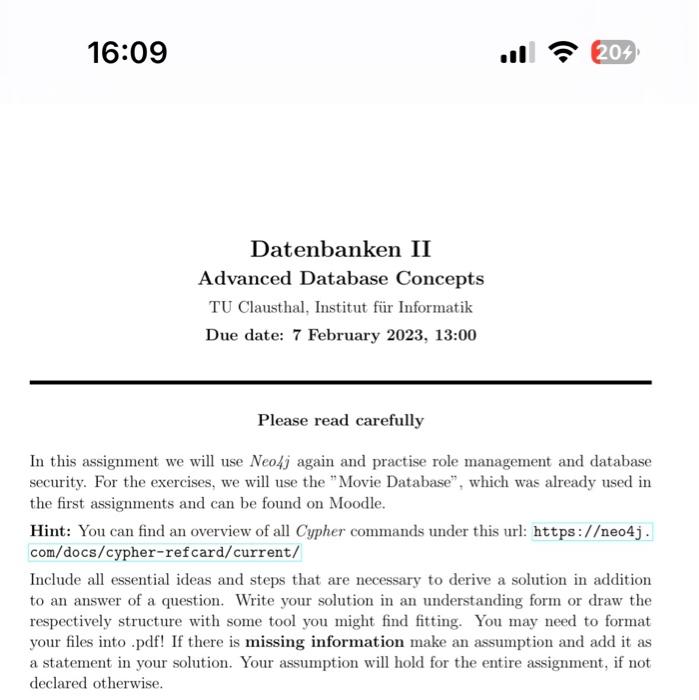 Solved Datenbanken II Advanced Database Concepts TU | Chegg.com