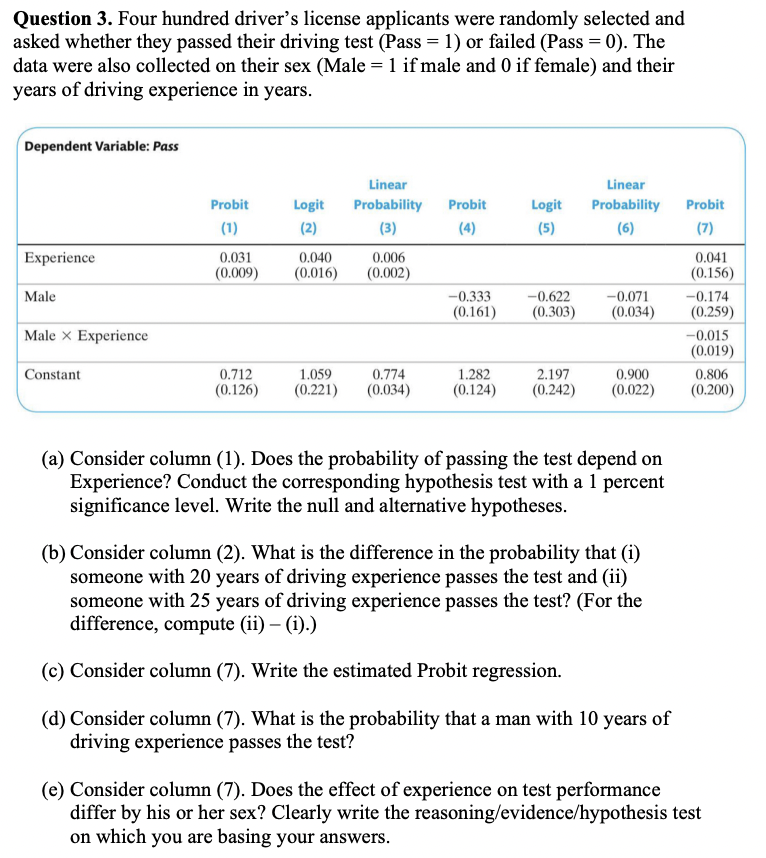 Solved Question 3. ﻿Four hundred driver's license applicants | Chegg.com