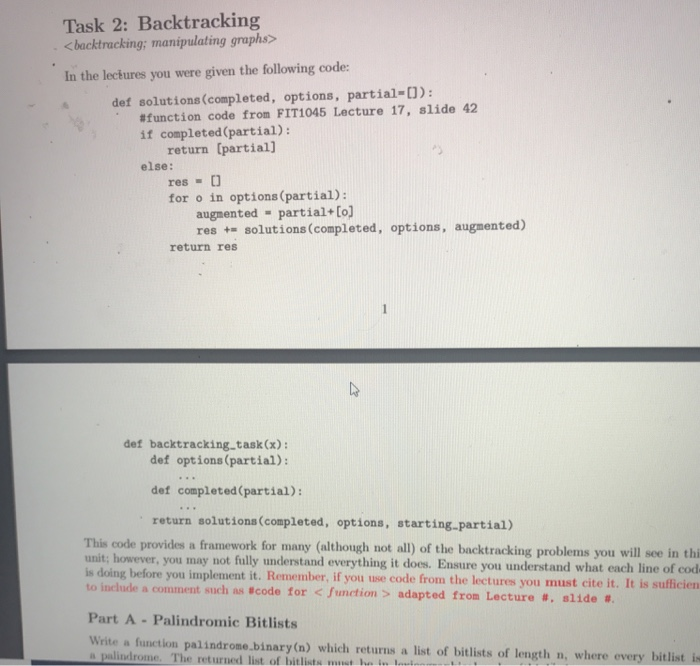 Task 2: Backtracking In the lectures you were given | Chegg.com