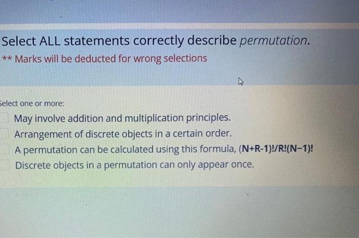 Solved Select ALL statements correctly describe permutation. | Chegg.com