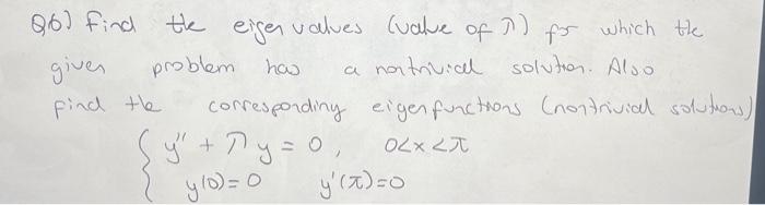 Solved Q6) Find the eigenvalues (value of λ ) fo which the | Chegg.com