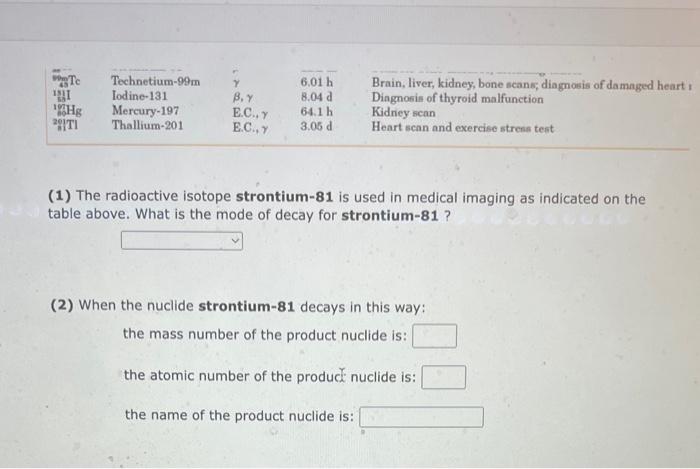 Solved (1) The radioactive isotope strontium-81 is used in | Chegg.com